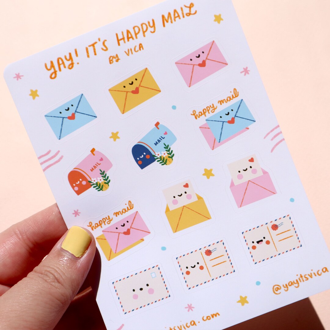 Happy Mail Sticker Sheet - Kawaii Stickers - Cute Stationery - Journal ...