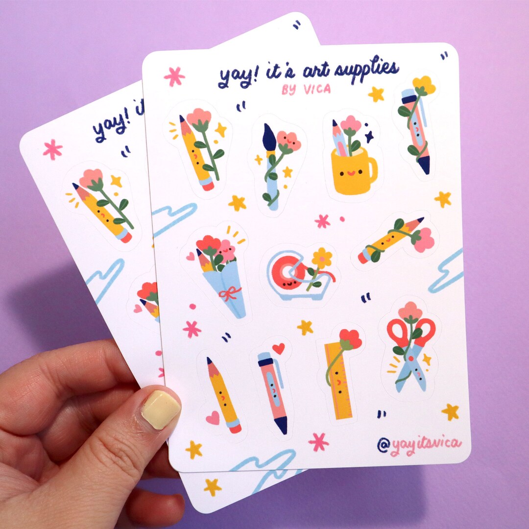 Art Supplies Sticker Sheet - Kawaii Stickers - Pencil Stickers ...