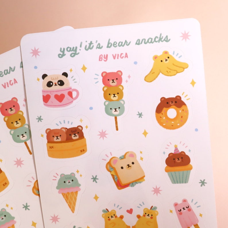 Kawaii Bear Snacks Sticker Sheet - Kawaii Food Stickers - Cute Journal ...