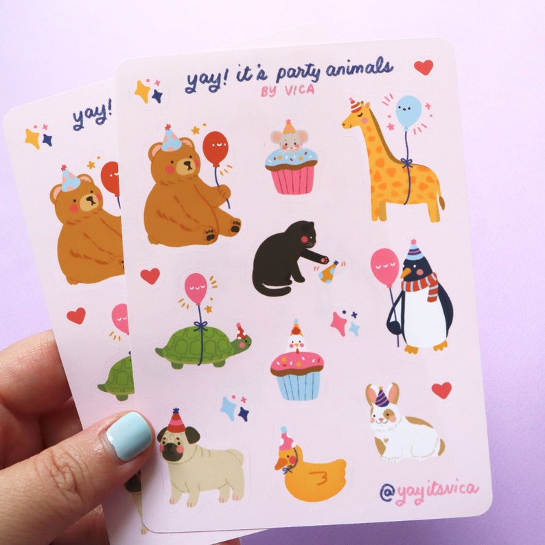 Party Animals Sticker Sheet Kawaii Stickers Cute - Etsy