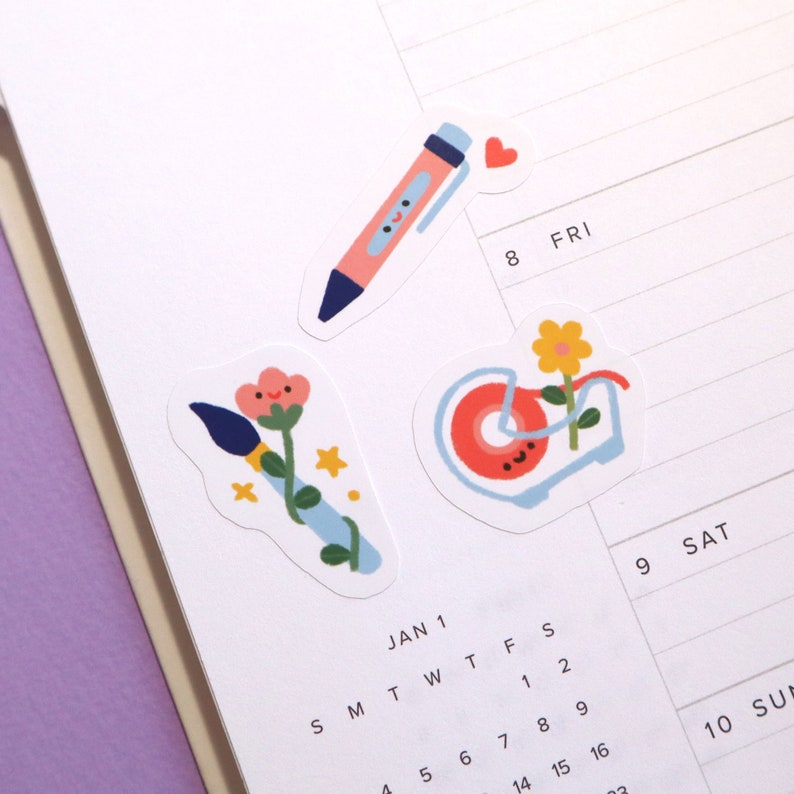 Art Supplies Sticker Sheet Kawaii Stickers Pencil Stickers | Etsy