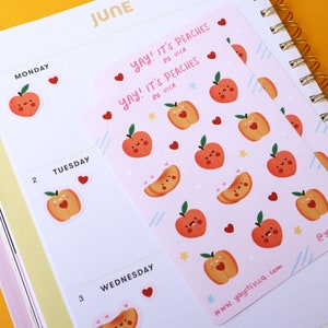 Peach Sticker Sheet - Kawaii Stickers - Cute Stationery - Journal ...