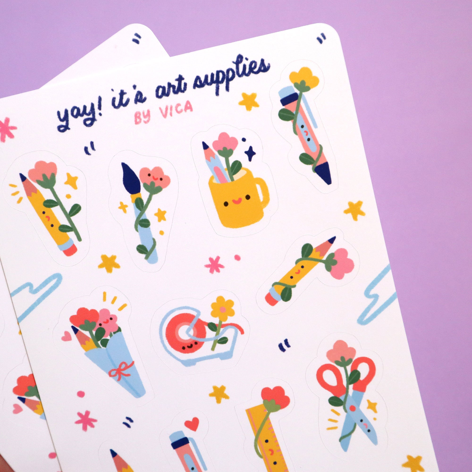 Art Supplies Sticker Sheet Kawaii Stickers Pencil Stickers | Etsy