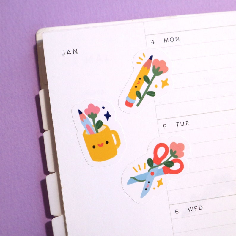 Art Supplies Sticker Sheet Kawaii Stickers Pencil Stickers | Etsy