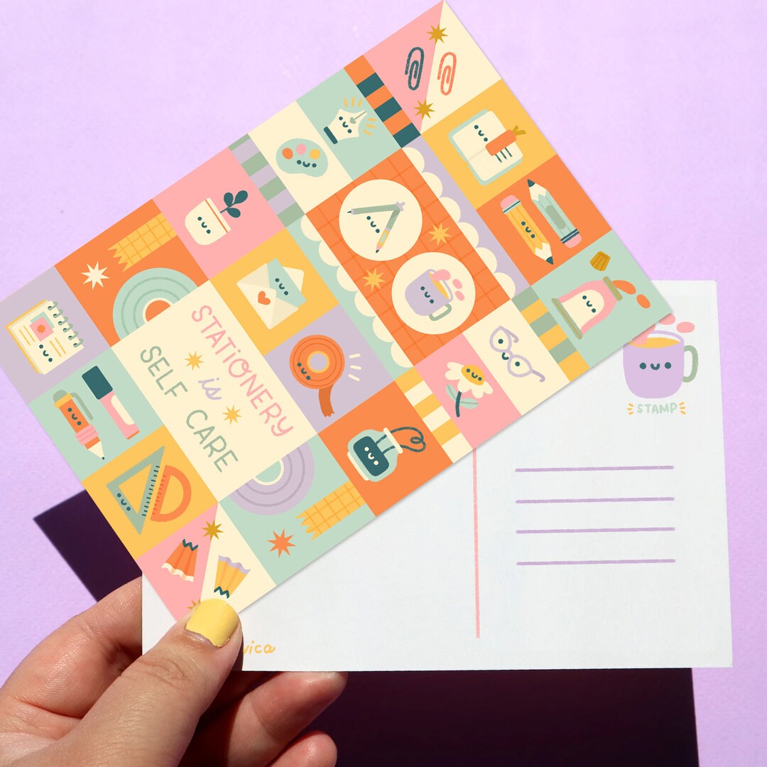 Stationery is Self Care Postcard - Kawaii Art - Cute Stationery - Cute ...