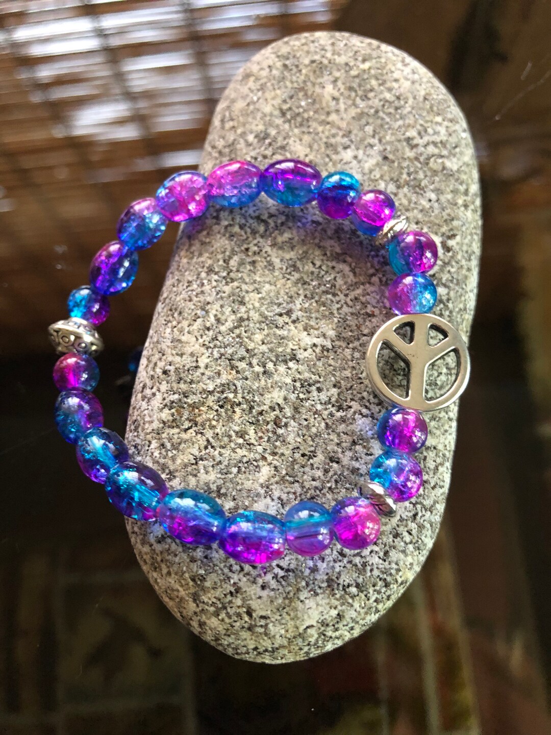 Tie-dyed Peace Sign Bracelet: Purple & Blue Beaded Boho Chic - Etsy