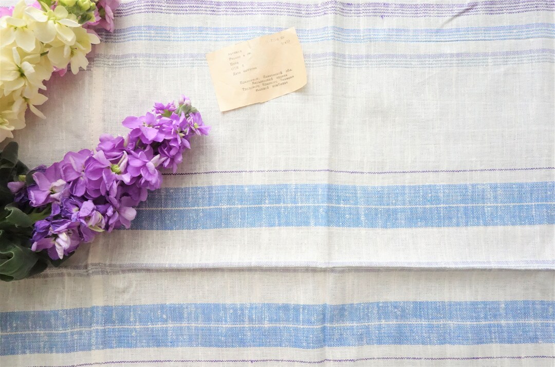 Vintage NEW Soviet Table Cloth. Linen Runner. Vintage White Blue Rag ...