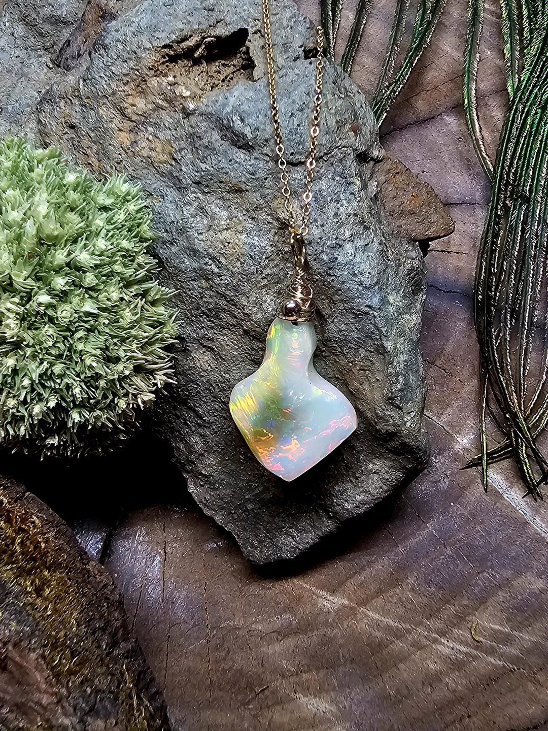 Solitaire Ethiopian Fire Opal Necklace, Genuine Welo Opal Necklace ...