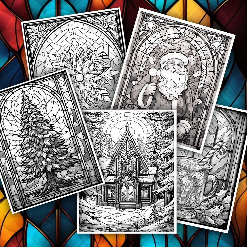 Stained Glass Christmas Coloring Pages Instant Digital Download Letter ...