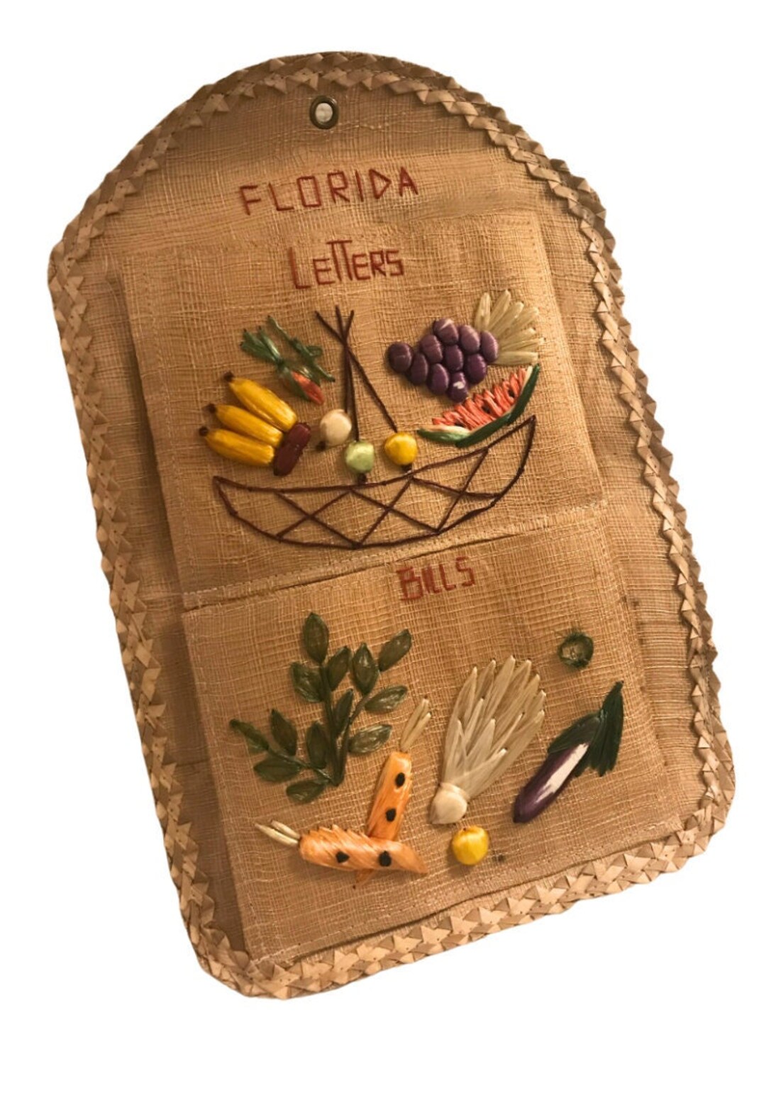 Vintage Raffia Straw "florida" Fruit and Vegetables Mail Organizer Made ...