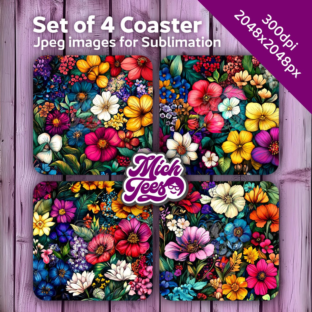 Floral Mixture Coaster Sublimation Designs (digital Download Jpeg Files ...