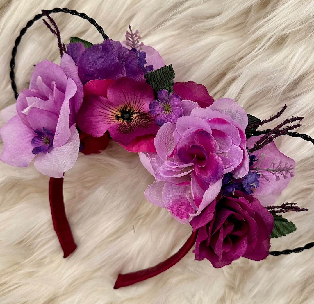 Maleficent Inspired Floral Wire Ears, Minnie Ears, Flower Ears, Floral ...