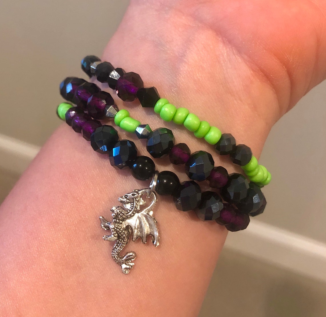 Maleficent Inspired Beaded Bracelet Set Disney Bracelets - Etsy