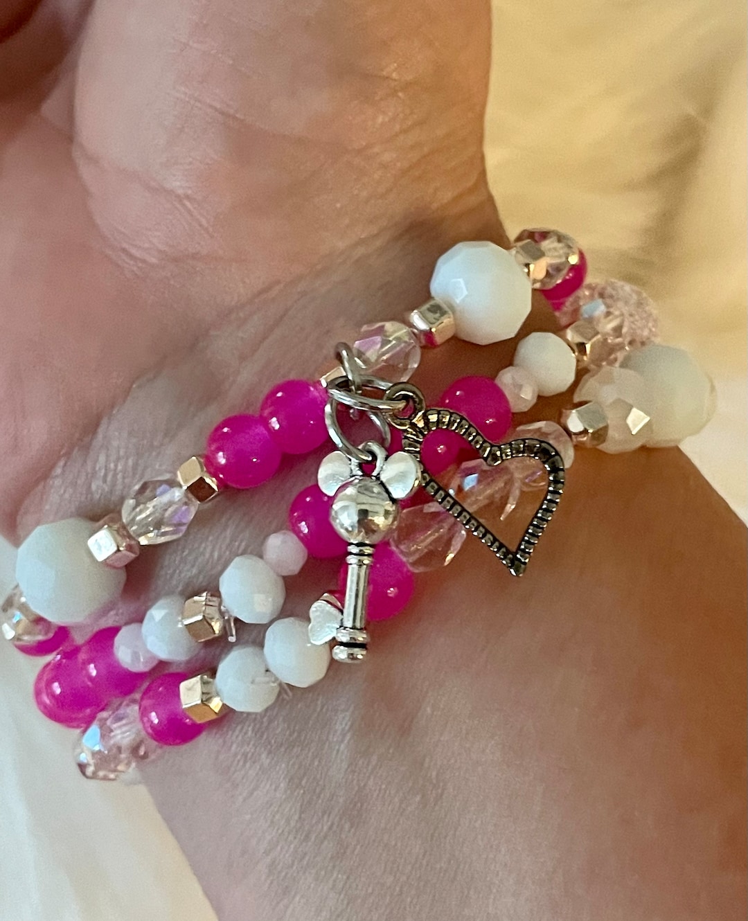 Key to Mickey's Heart Beaded Bracelet Set, Valentine's Day Beaded ...