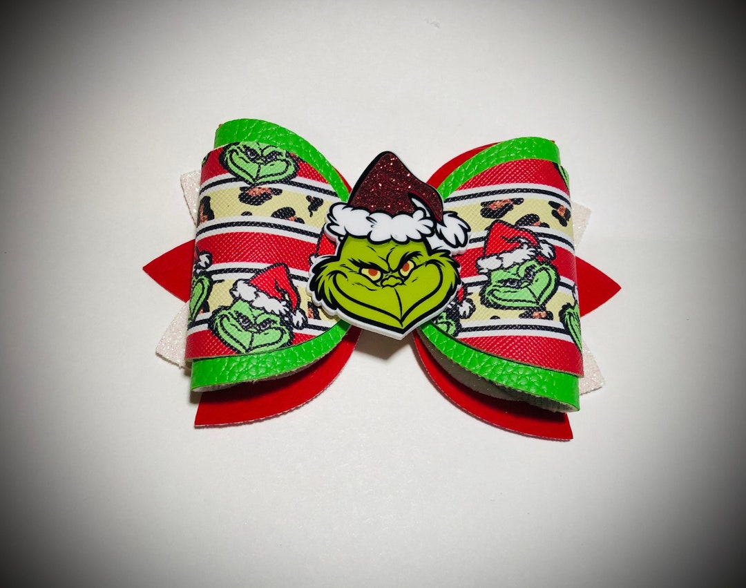 Grinch Christmas Hair Bow: Faux Leather Glitter Alligator Clip - Etsy