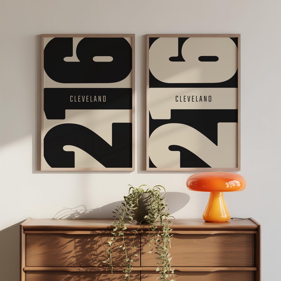 Cleveland Ohio 216 Area Code Poster Set – Black & Beige Typography ...