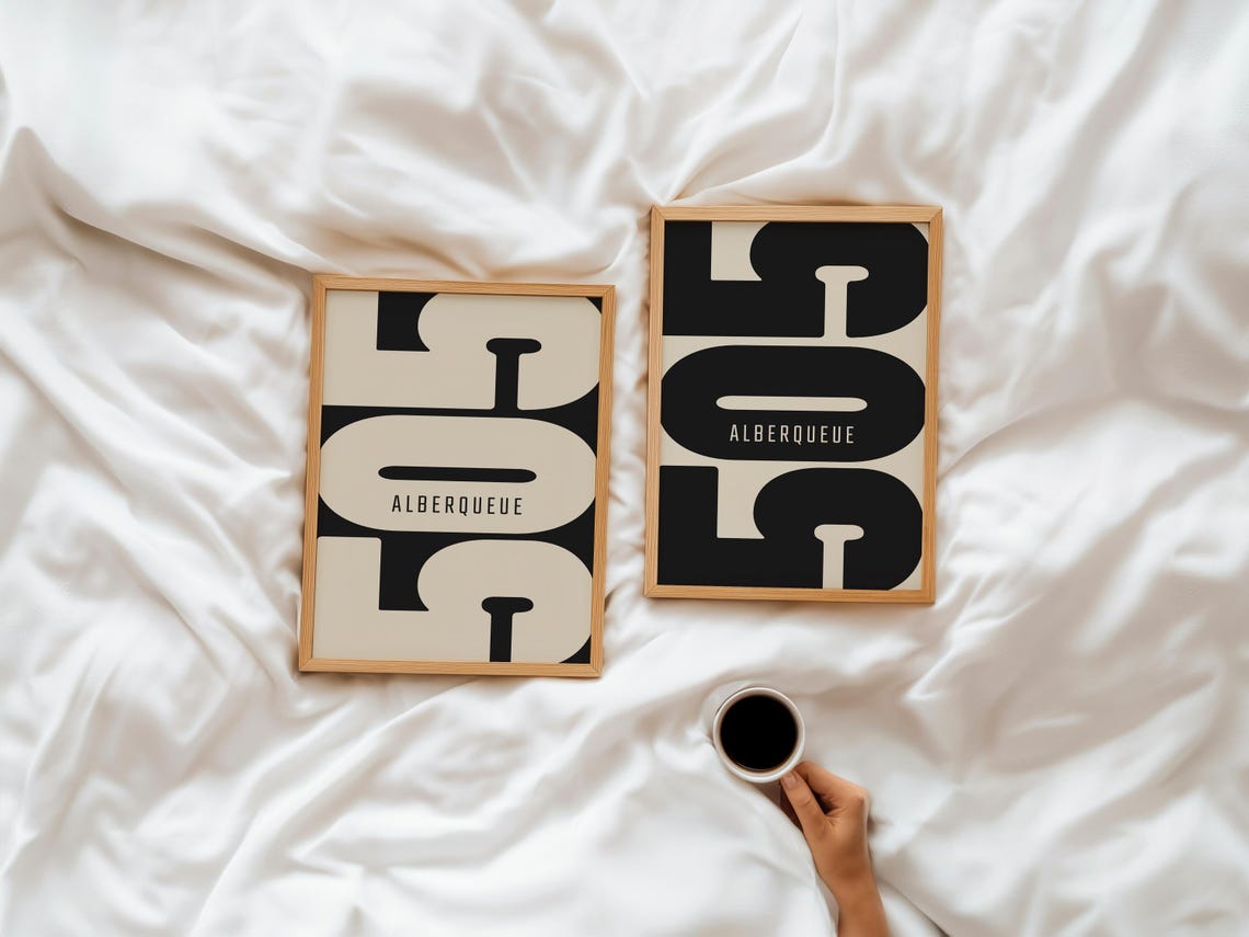 Albuquerque NM 505 Area Code Print Set – Black & Beige Typography ...