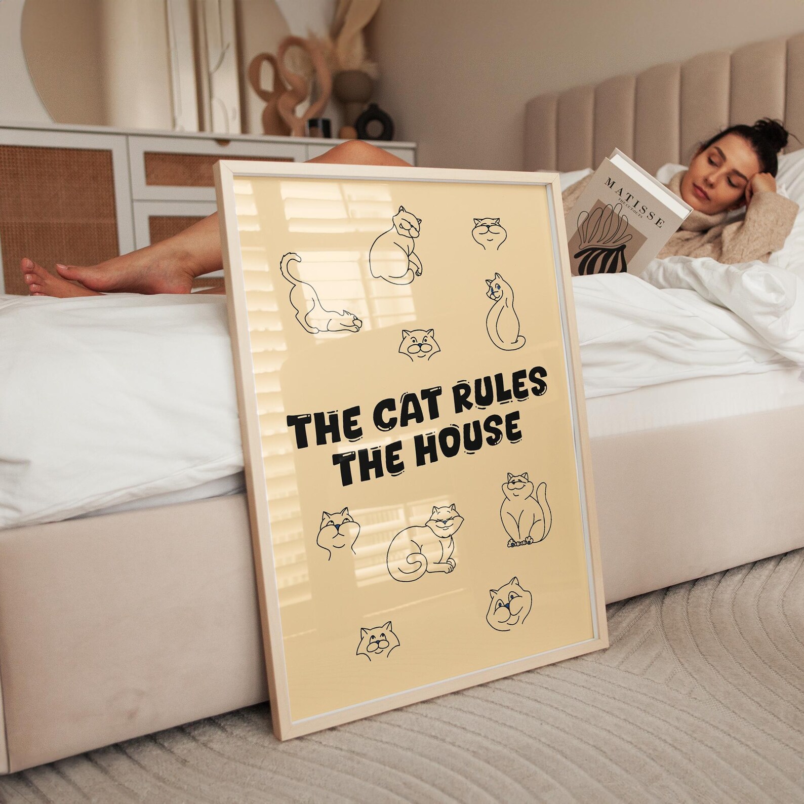 The Cat Rules the House Cute Print, Cat Mom Dad, Cat Lover, Animal Art ...