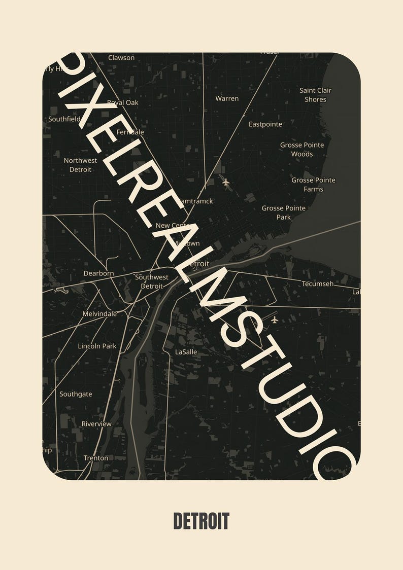 Detroit City Map Print, Minimalist Typography Wall Art (digital ...