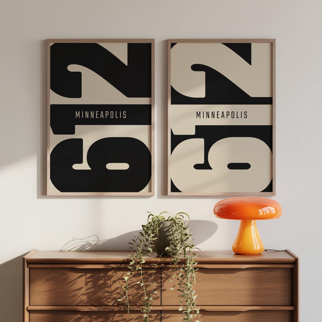 Minneapolis MN 612 Area Code Print Set – Black & Beige Typography ...