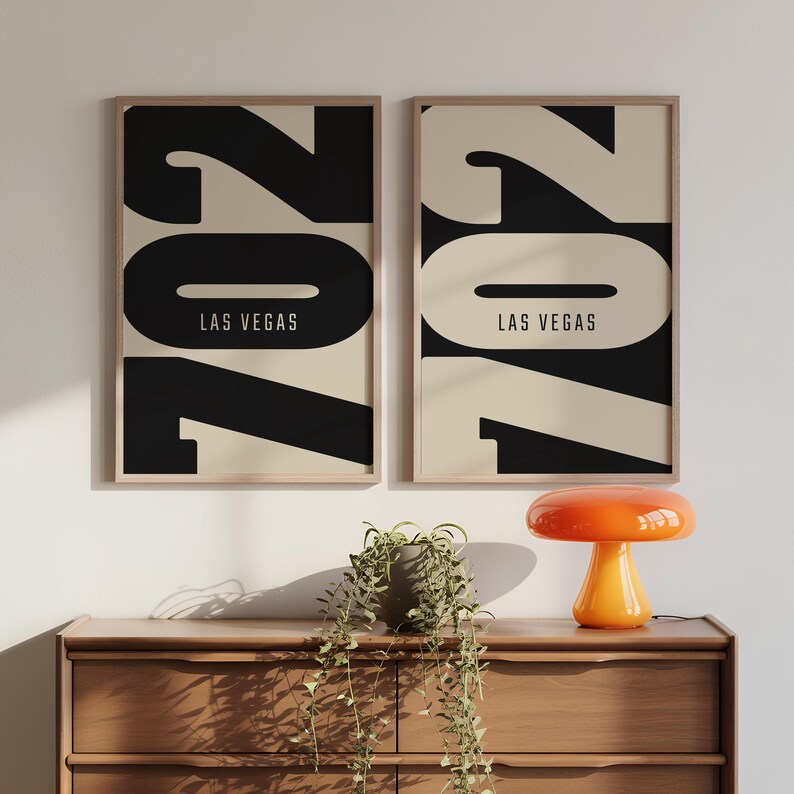 Las Vegas NV 702 Area Code Print Set – Black & Beige Typography ...