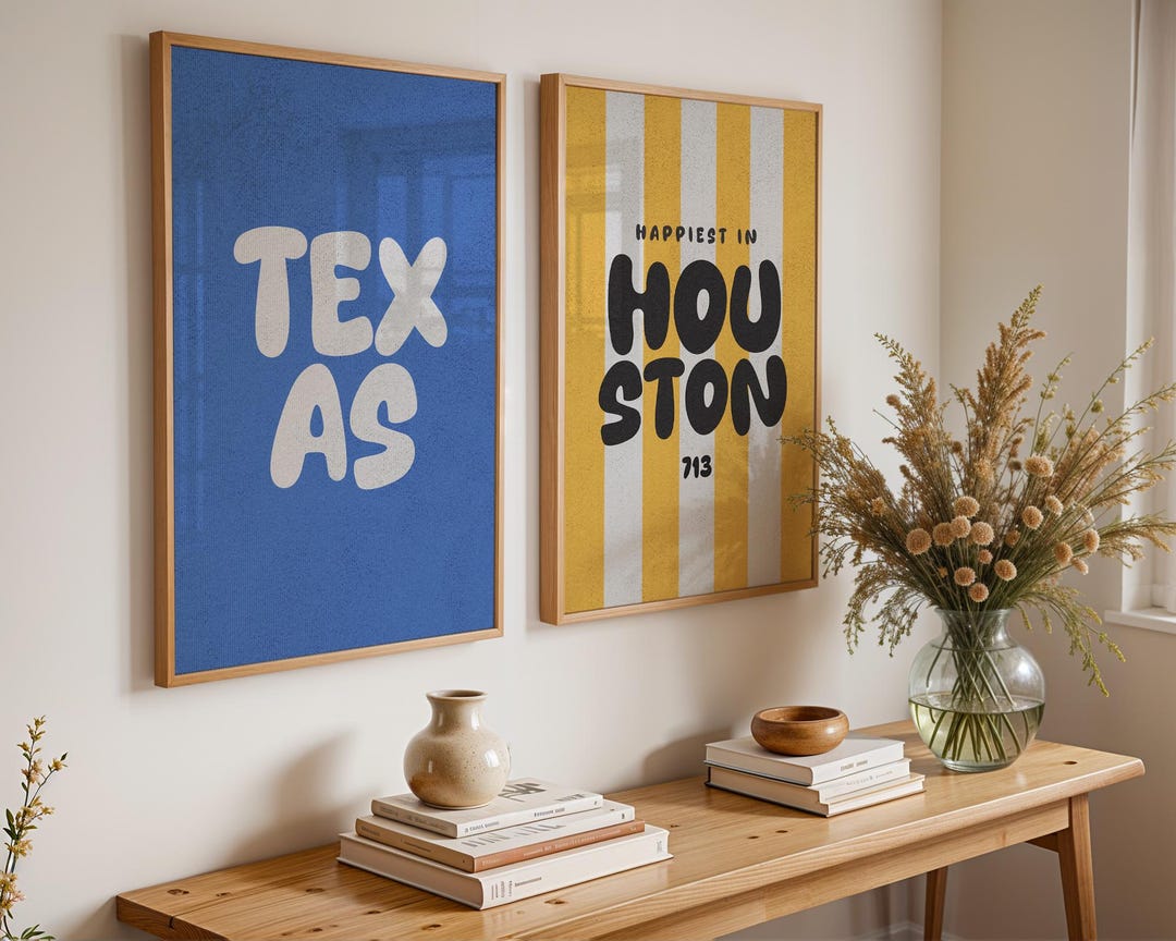 Houston Typography Poster Set – Mid-century Modern TX Travel Print ...