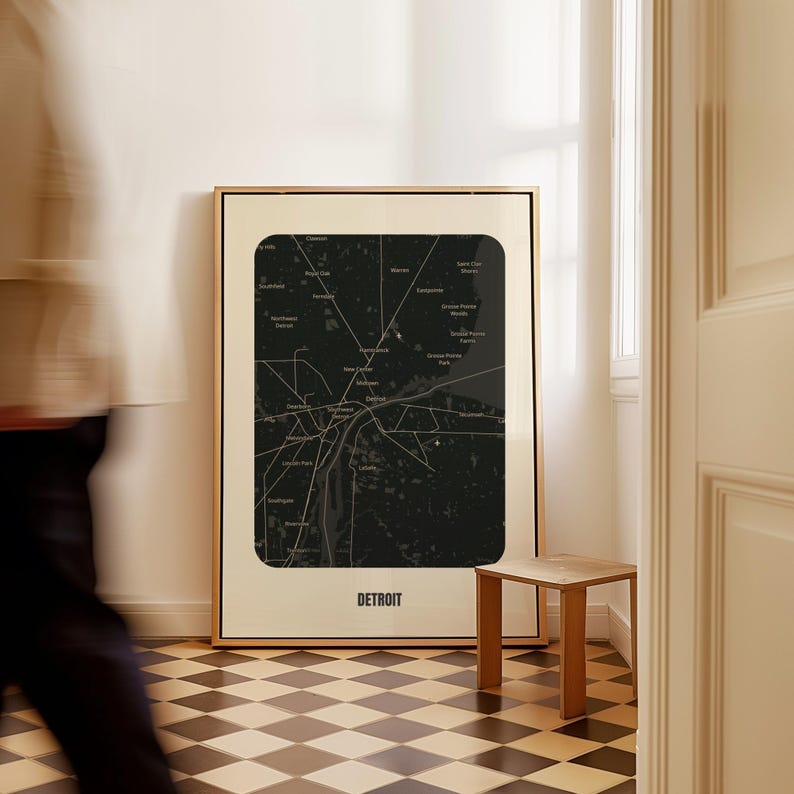 Detroit City Map Print, Minimalist Typography Wall Art (digital ...