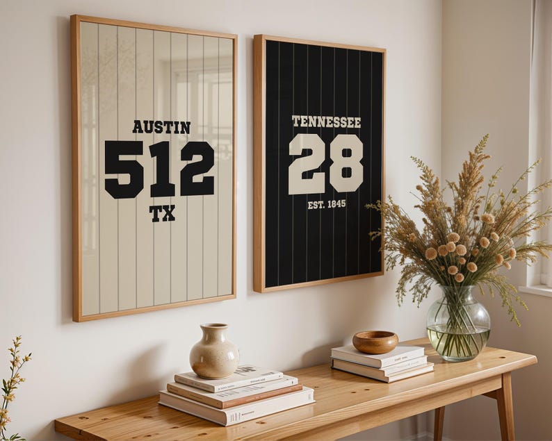 Austin 512 TX Area Code Print Set – Baseball Theme Black & White ...
