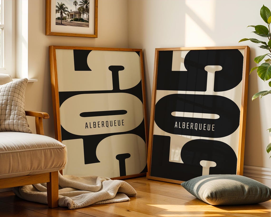 Albuquerque NM 505 Area Code Print Set – Black & Beige Typography ...