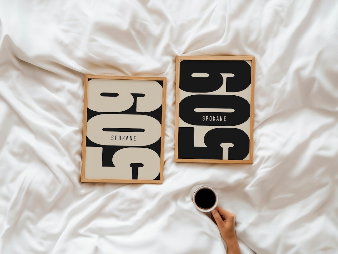 Spokane WA 509 Area Code Print Set – Black & Beige Typography (digital ...
