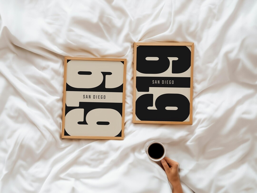 San Diego 619 Area Code Poster Set – Modern Typography Prints (digital ...