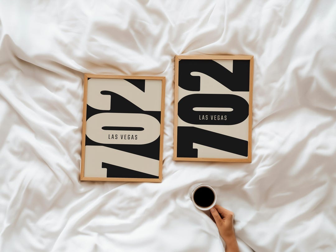 Las Vegas NV 702 Area Code Print Set – Black & Beige Typography ...