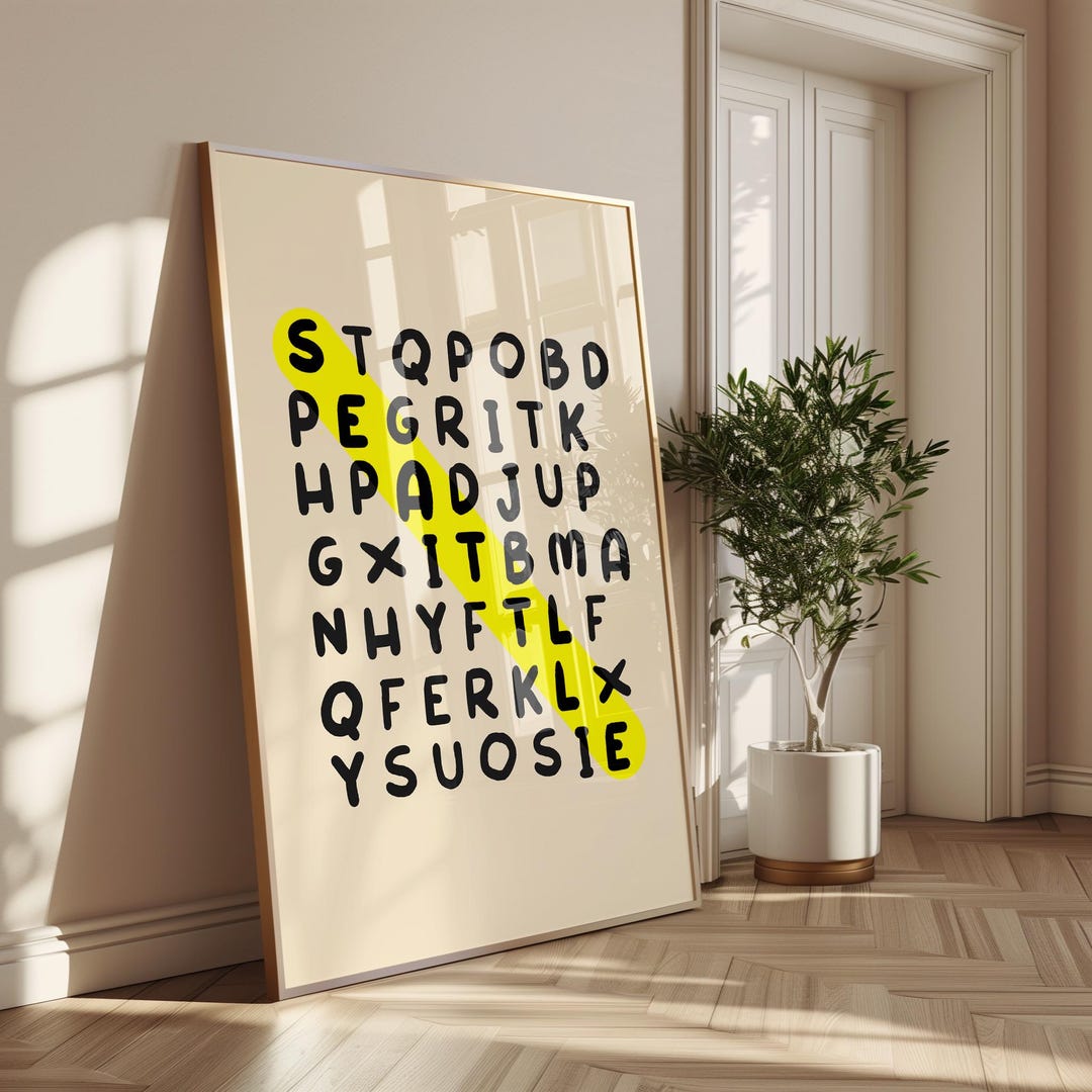 Seattle Travel Art Print – Modern Typography, Yellow Letters (digital ...