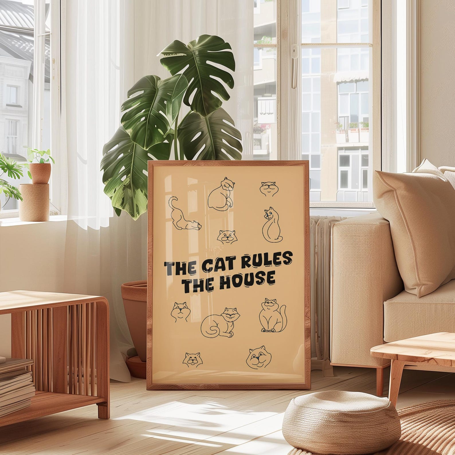 The Cat Rules the House Cute Print, Cat Mom Dad, Cat Lover, Animal Art ...