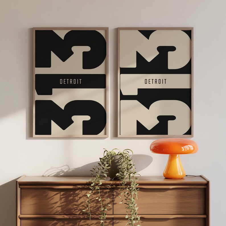 Detroit 313 Area Code Poster Set – Modern Typography Prints (digital ...