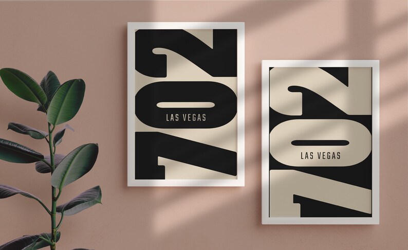 Las Vegas NV 702 Area Code Print Set – Black & Beige Typography ...