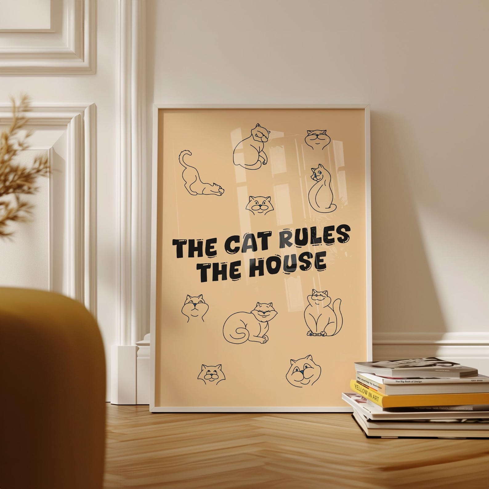 The Cat Rules the House Cute Print, Cat Mom Dad, Cat Lover, Animal Art ...