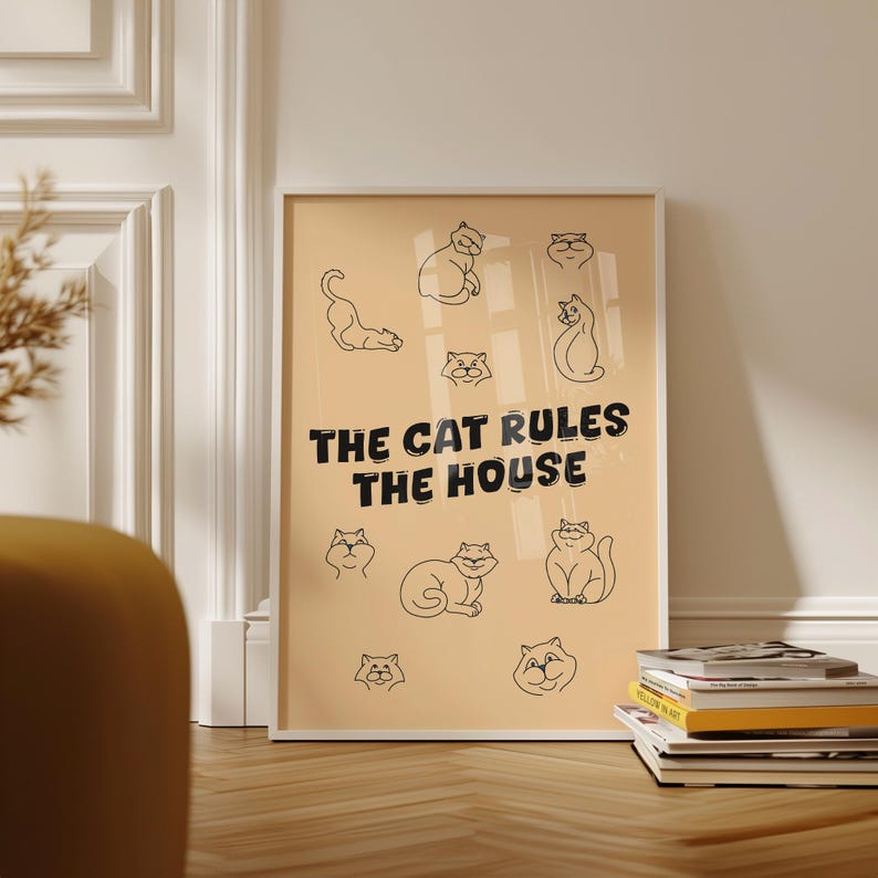 The Cat Rules the House Cute Print, Cat Mom Dad, Cat Lover, Animal Art ...