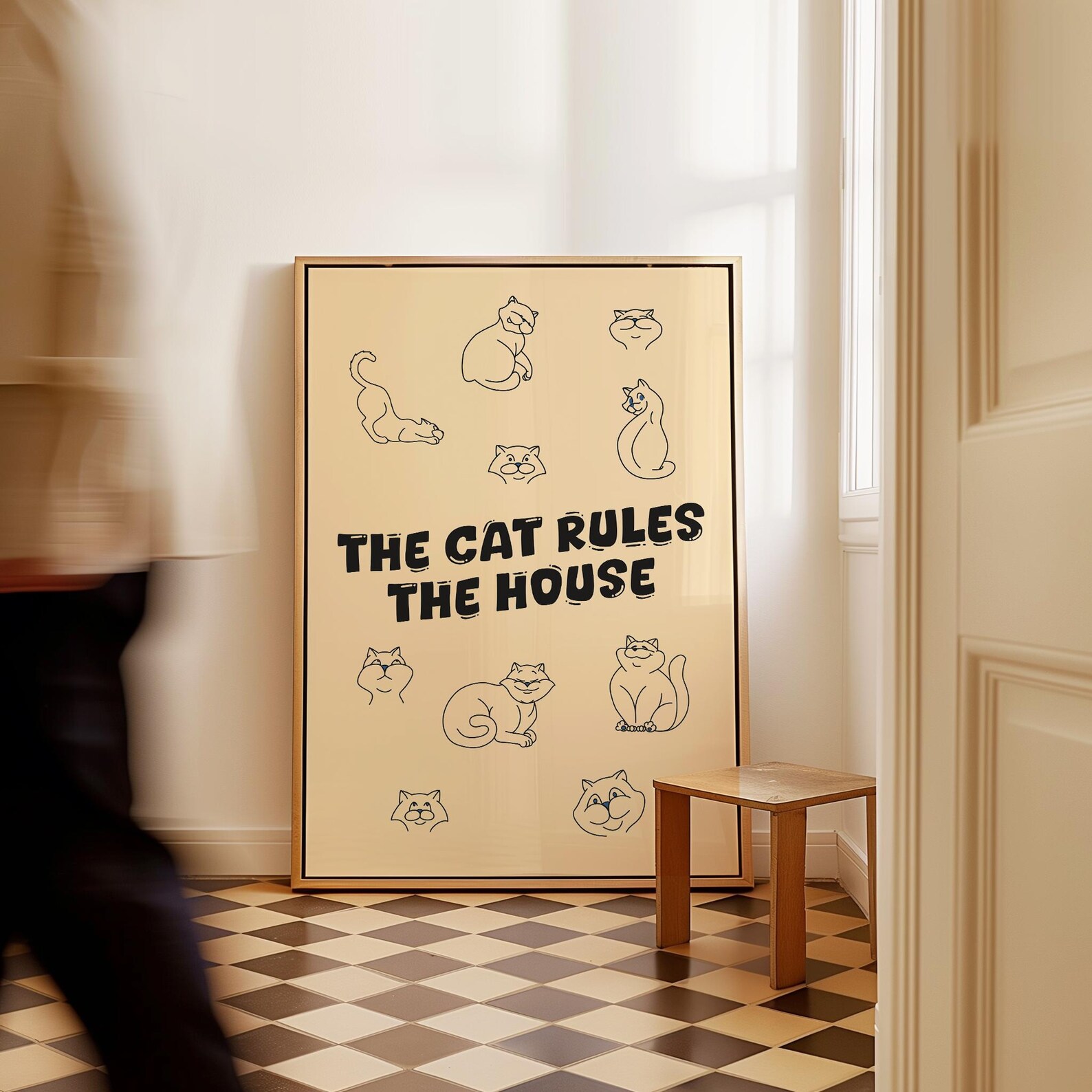The Cat Rules the House Cute Print, Cat Mom Dad, Cat Lover, Animal Art ...