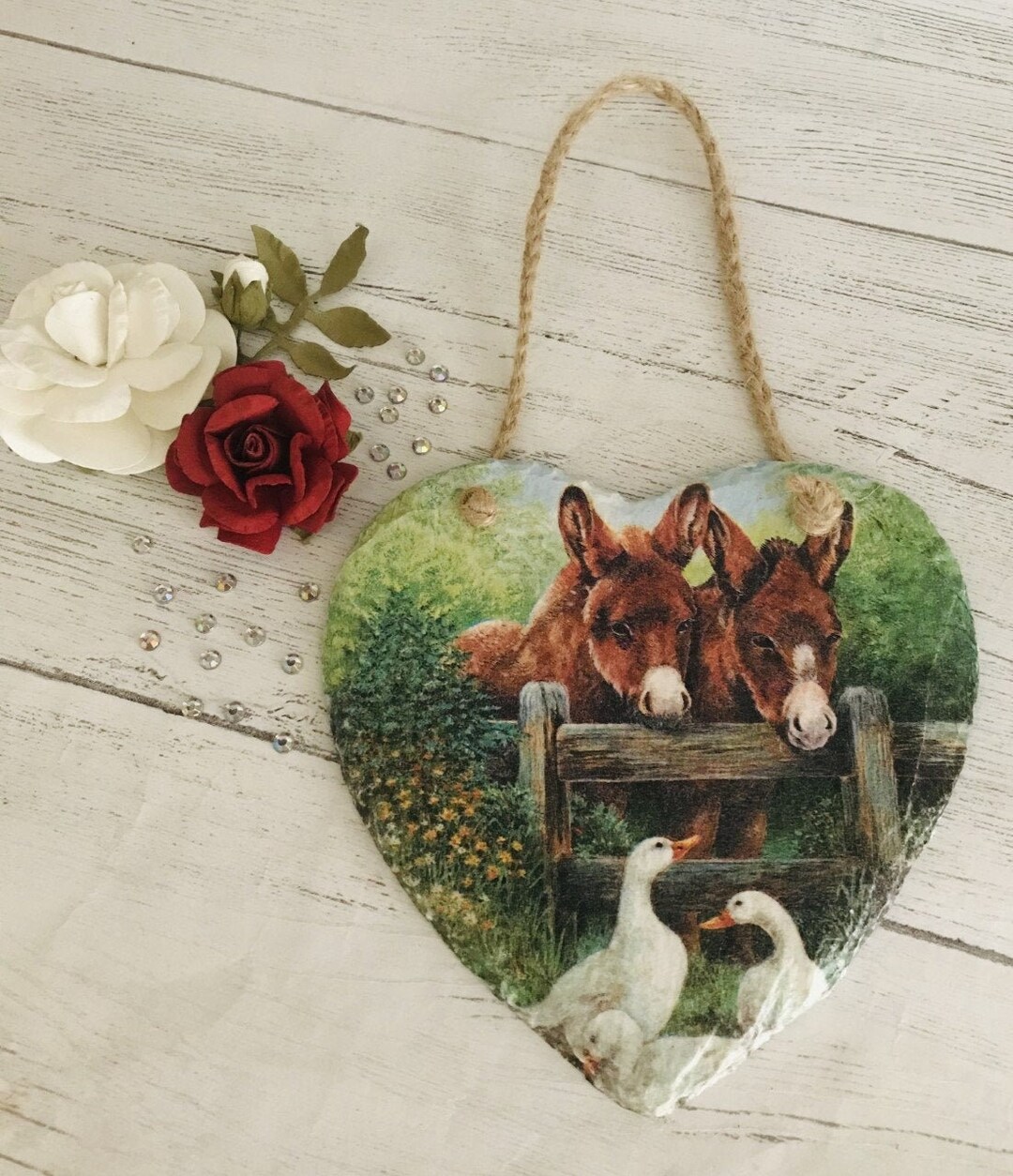 Donkeys and Ducks Hanging Slate Heart Wall Art Gift for Her - Etsy ...