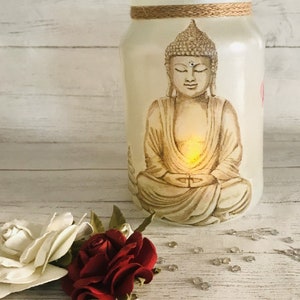 Spiritual Buddha, Decorated Frosted Storage Jar, Napkin Decoupage, Gift ...