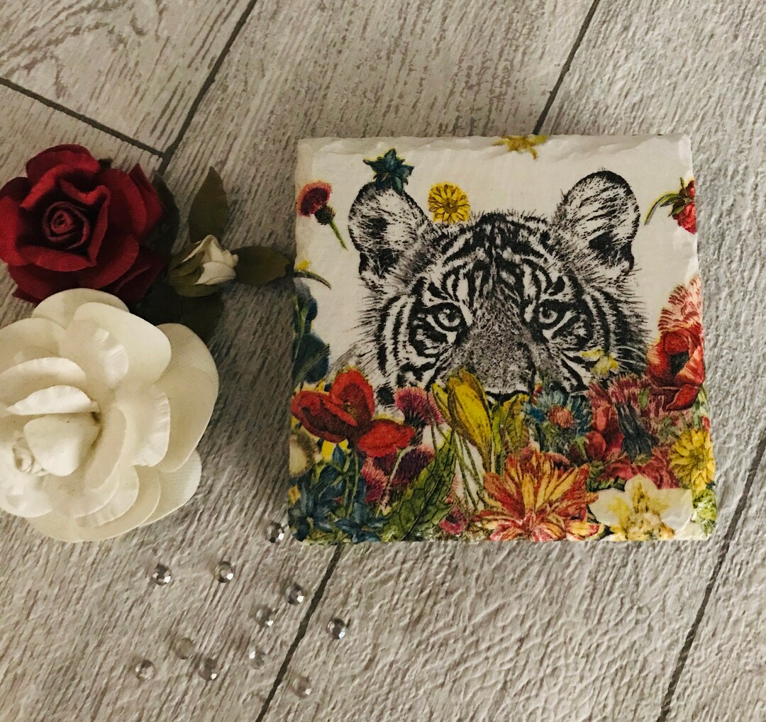 Floral Tiger Slate Coasters Gift for Her Gift for Mum - Etsy