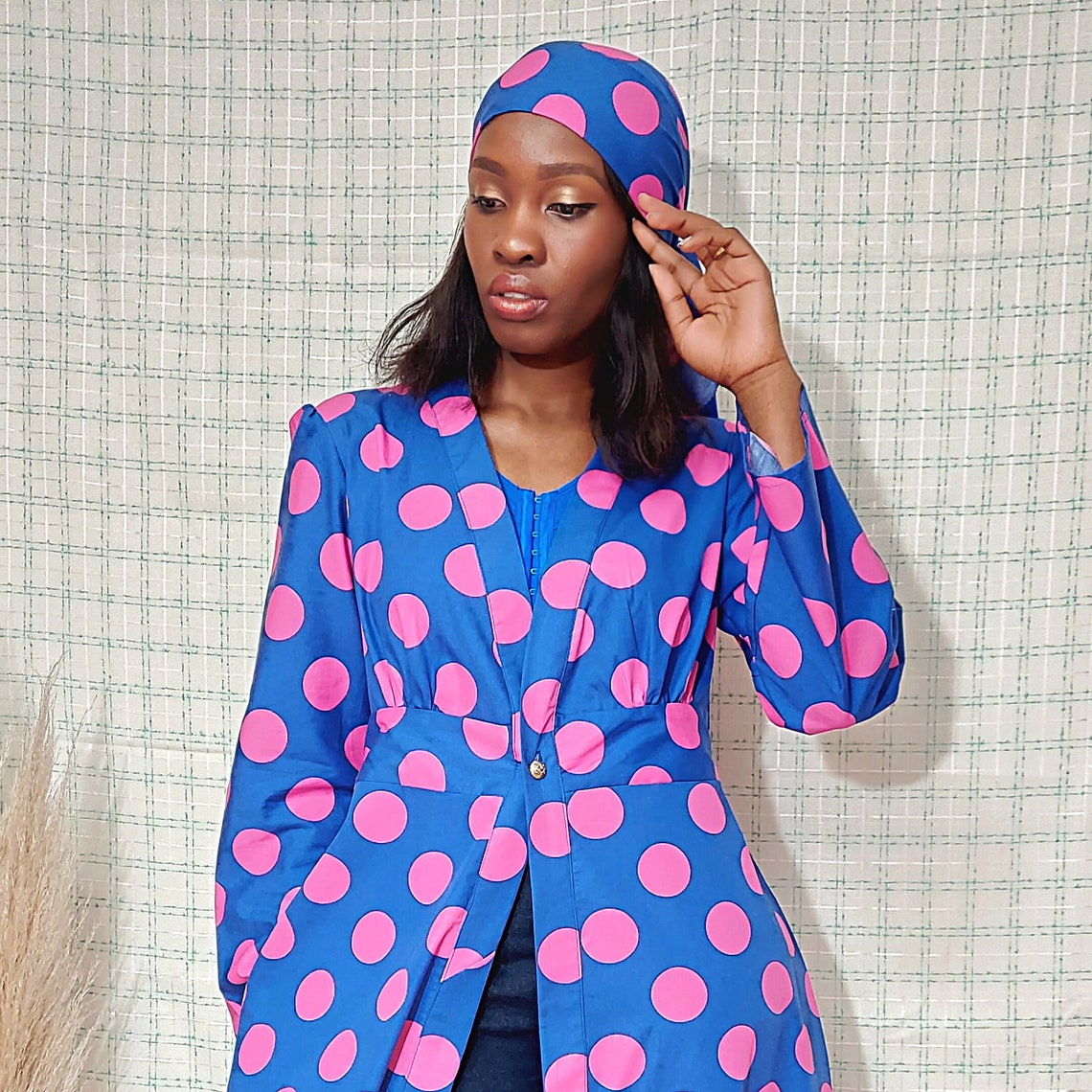 Royal Blue and Fuchsia Polka Dot Duster Dress / Floor Length - Etsy