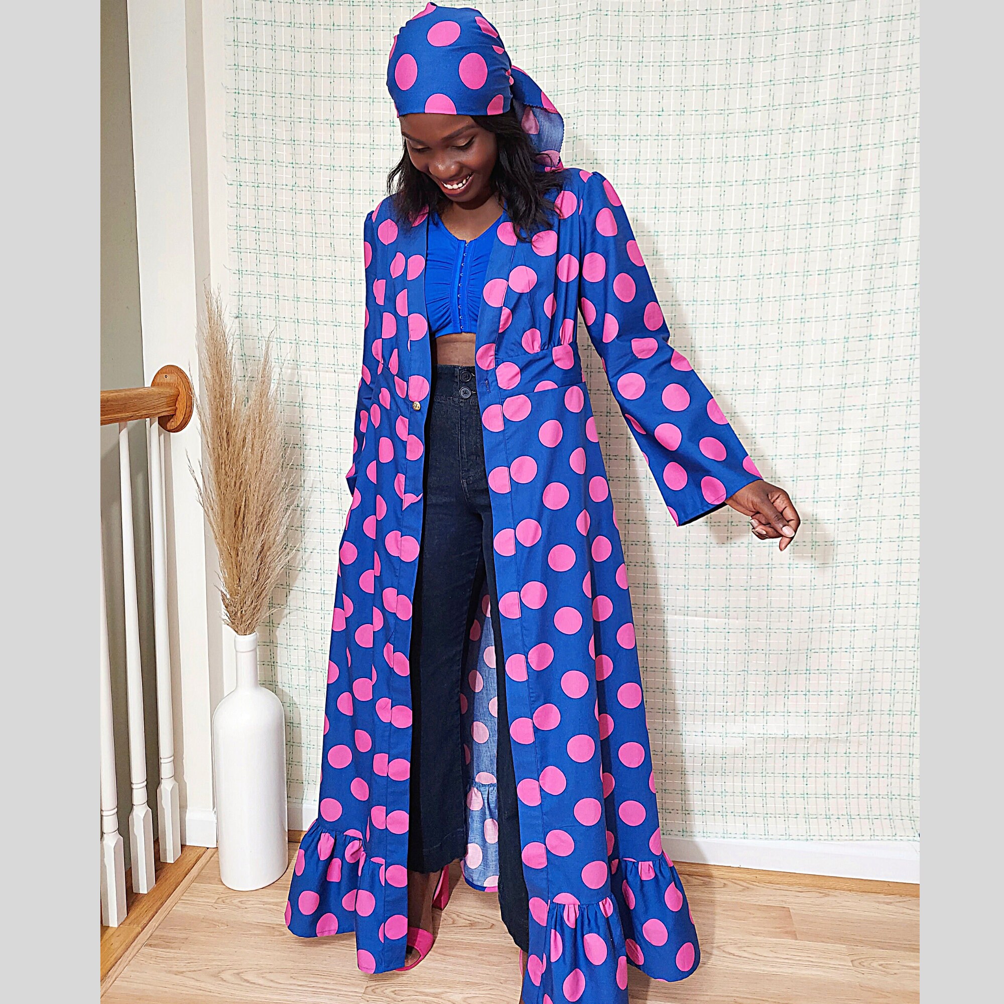 Royal Blue and Fuchsia Polka Dot Duster Dress / Floor Length - Etsy
