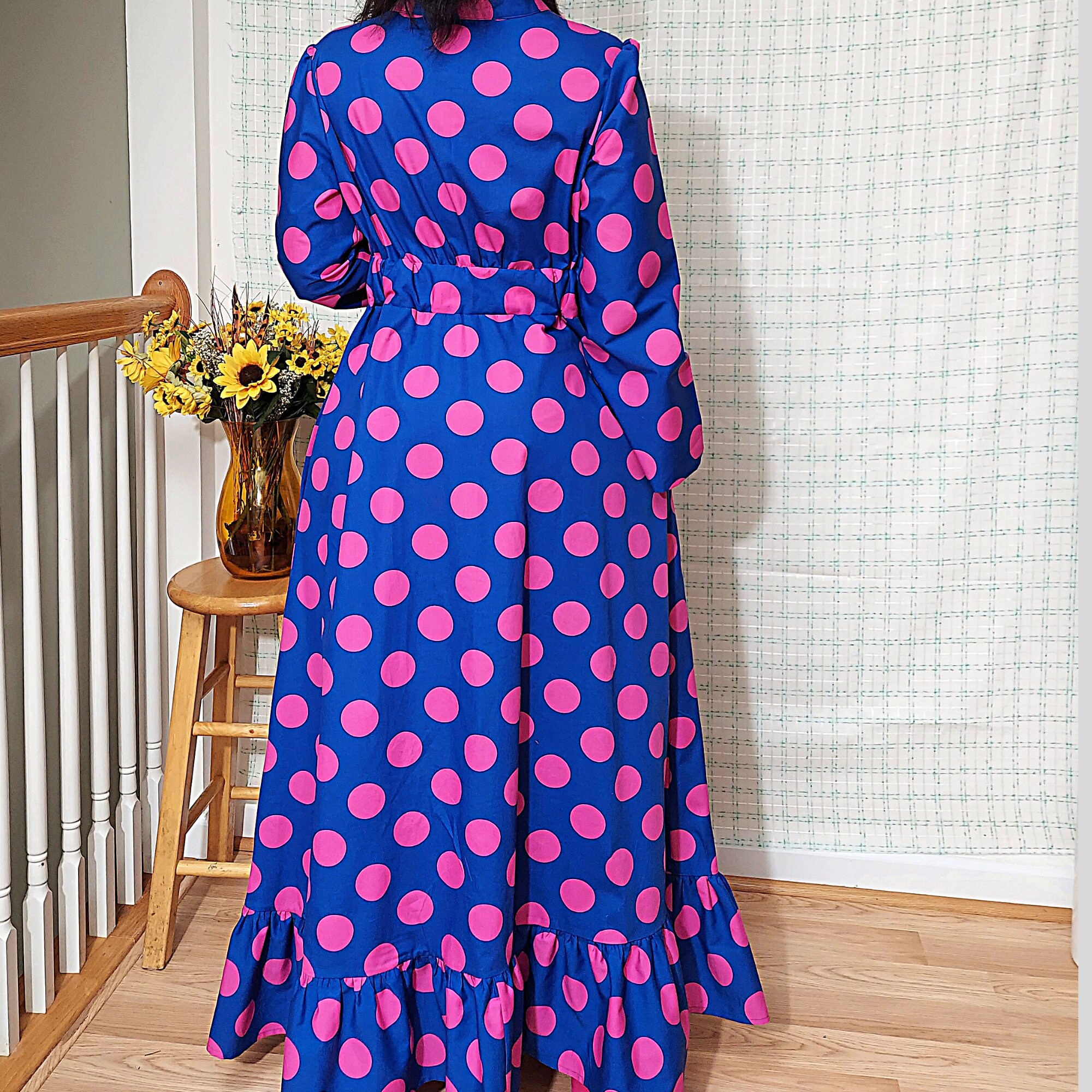 Royal Blue and Fuchsia Polka Dot Duster Dress / Floor Length - Etsy
