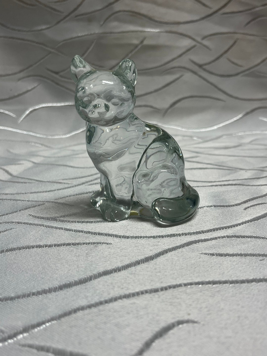 Vintage Fenton Clear Glass Cat Figurine Paperweight Signed - Etsy