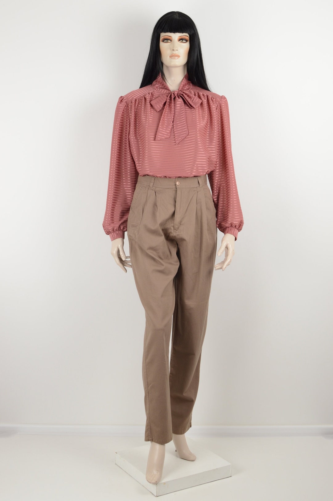 Vintage 70s Bloch Design Ashes Rose Color Blouse Striped Stripes Print ...