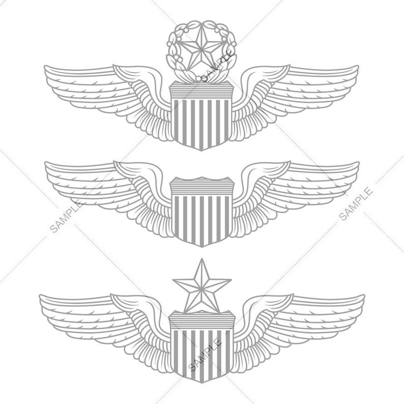 Air Force Pilot Wing Pin Badge Logo Vector SVG PNG for Engraving and ...
