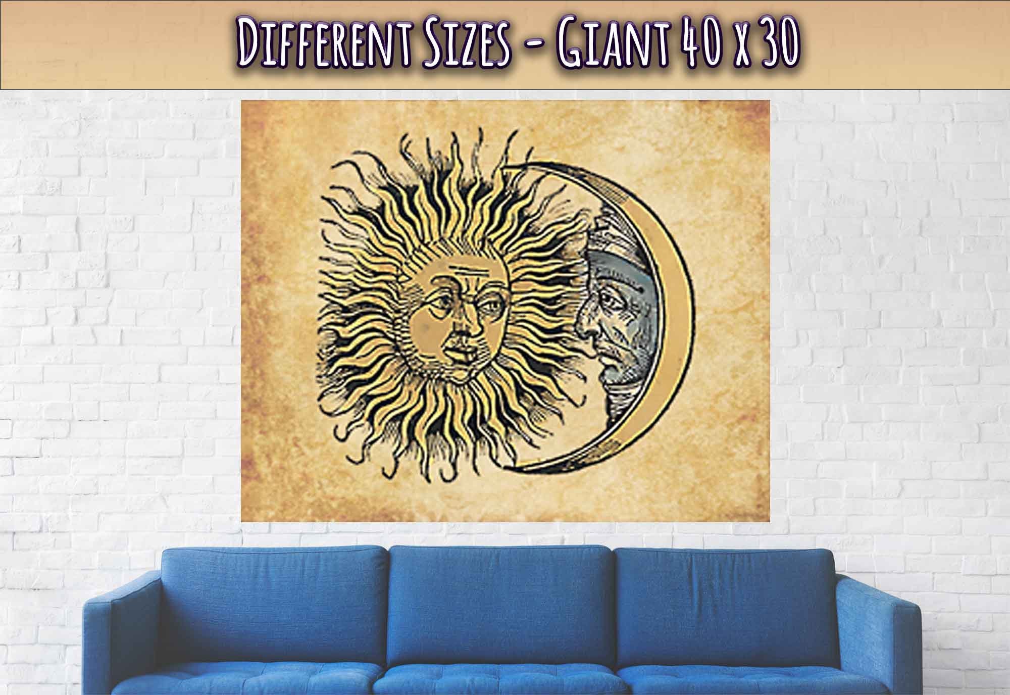 Sun Moon Poster Vintage Sun and Moon Poster Print Aged - Etsy