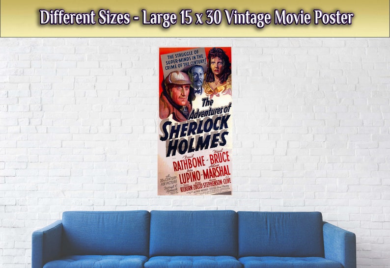 Vintage Sherlock Holmes Movie Poster: Basil Rathbone Film Art - Etsy